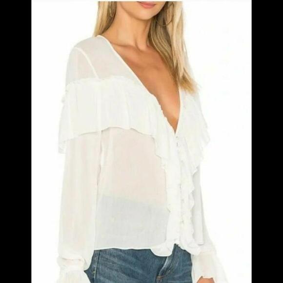 Tops | Majorelle White Chiffon Ruffle Button Down Blouse | Poshmark